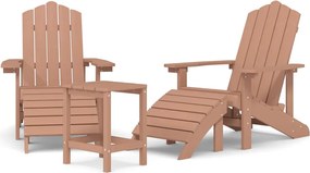 Zahradní křesla Adirondack s podnožkou a stolkem HDPE hnědá 3095714