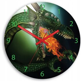 M.Clock Dětské nástěnné hodiny drak 30x30cm zelené
