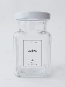 Samolepka na kořenky ADŽIKA průhledná 3 × 4 cm tučné písmo