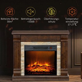 HOMCOM Elektrický krb 1800W s topením, dálkovým ovládáním, ochranou proti přehřátí, dekorační krb, tmavě hnědý