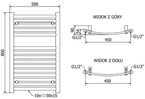 Mexen Helios, elektrické topné těleso 800x500 mm + topná tyč 300 W, chromová, W103-0800-500-2300-01