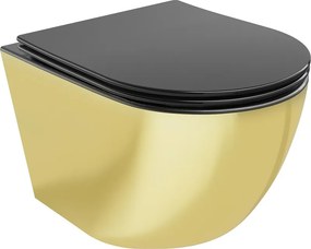 Mexen Lena wc mísa Rimless s pomalu zavírajícím tenkým sedátkem, duroplast, černá matná/zlatá - 30224076