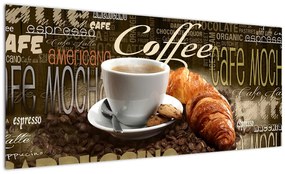 Káva s croissantem - obraz (100x40cm)