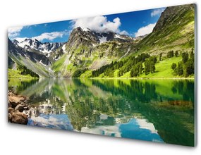 Obraz na skle Hora Jezero Krajina 125x50 cm