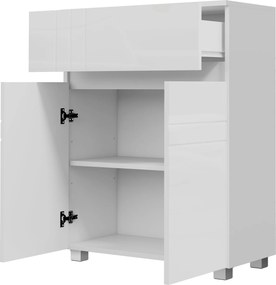 Kleankin volně stojící koupelnová skříňka s 2 dveřmi, 1 šuplíkem, nastavitelnou policí, leskle bílá, 60Š x 30H x 80V cm