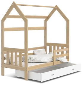BabyBeds Dětská postel domeček se zábranou a úložným prostorem borovice Velikost postele: 190x80 cm, Barva šuplíku: Zelená
