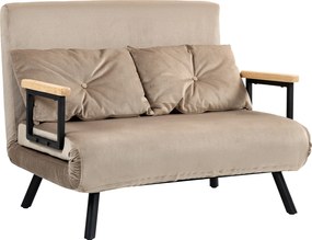 HOMCOM 2místná pohovka s funkcí spaní, 102x73x81cm, s opěradlem nastavitelným v pěti směrech, přehozové polštáře, protiskluzové nožičky, sametový vzh…