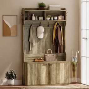 HOMCOM 4-v-1 věšák s botníkem, moderní stojan na oblečení s otevřenou přihrádkou pro chodbu, vstupní halu, ložnici 100x38x172 cm, Dub