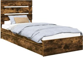 Postel s úložným prostorem se zásuvkou Kouřový dub 90 x 190 cm 3411931