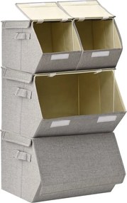 vidaXL Stohovatelné úložné boxy s víkem 4dílná sada textil [332900] Barva: grey and cream