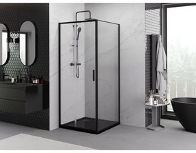Mexen Exo, sprchový kout s posuvnými dveřmi 95 x 95 cm, 6mm čiré sklo, černý profil, 8151-095-095-70-00