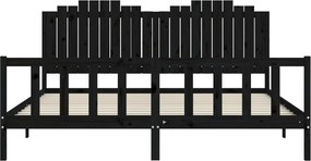 Rám postele s čelem černý 200 x 200 cm masivní dřevo 3192320