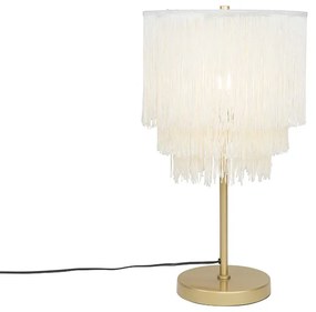 Orientální stolní lampa zlatého krémového stínu s třásněmi - Franxa