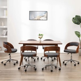 Otočné jídelní židle 6 ks šedé ohýbané dřevo a textil,  3054922