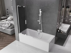 Mexen Velar L, 2-křídlová posuvná vanová zástěna 95 x 150 cm, 8mm šedé sklo, bílá matná, 896-095-003-41-20