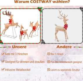 Costway Svítící vánoční rodina sobů, sada 3 kusů