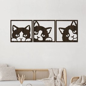 dřevo života 3 dílný dřevěný obraz koček Zvolte rozměr (cm): 180x60, Zvolte barvu dekoru: Wenge