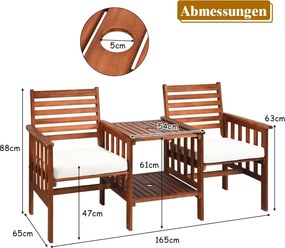 Costway Double Seat Acacia Wood 3dílná sada stolu a židlí, přírodní