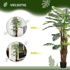 HOMCOM Umělé rostliny, umělá palma, 160 cm umělá rostlina s 36 větvemi, pokojová rostlina, umělý strom, rostlinná dekorace do interiéru, exteriéru, z…