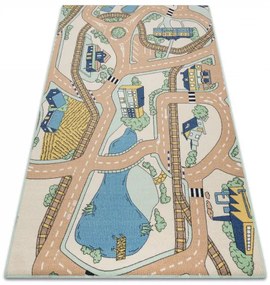Dětský kusový koberec REBEL ROADS Playtime 32 Město uličky protiskluzový béžový Rozměr: 95x200 cm