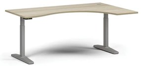 Výškově nastavitelný stůl, elektrický, 675-1325 mm, ergonomický pravý, deska 1800x1200 mm, šedá podnož, dub přírodní