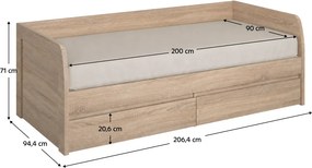 Postel 2S, 90x200, dub sonoma, NORTY TYP 28