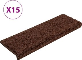 Schodové rohože 15 ks 65 x 21 x 4 cm hnědé s obdélníkovým okrajem 134578