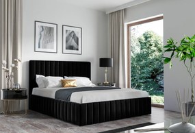 Eka Čalouněná postel INTIMA 160x200 cm Barva látky Trinity: (2316) Černá, Úložný prostor: S dřevěným rámem úložného prostoru