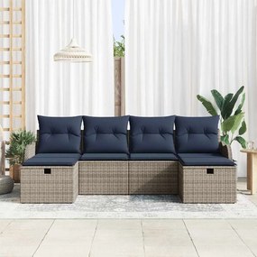 Set pohovek 6 ks 6-Počet míst Šedá a námořnická polyratan 3359024