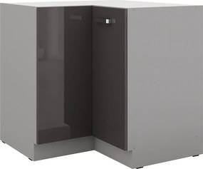 GREY gr | dolní skříňka 90x90 DN 2F rohová s policí | 90x90 cm | světle šedá/tmavě šedá lesk