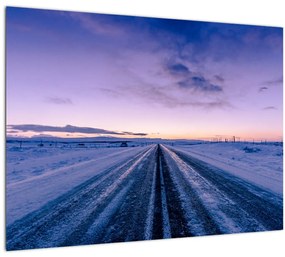 Skleněný obraz silnice v zimě (70x50 cm)