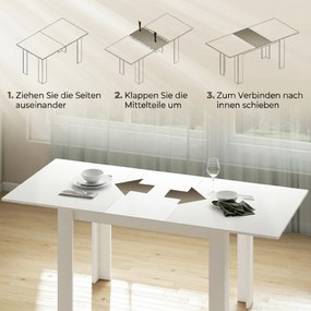 HOMCOM Rozkládací jídelní stůl, 140/180 x 80 cm, kuchyňský stůl pro 6-8 osob, do kuchyně, jídelny, bílý