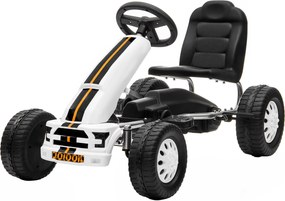 AIYAPLAY Go-Kart pro děti od 3 let s nastavitelným sedadlem, volantem, ruční brzdou, hliníkovým a ocelovým rámem, nosnost 30 kg, bílý