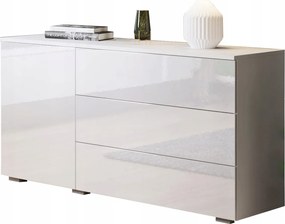 Moderní komoda 110 cm do obývacího pokoje se zásuvkami a skříňkami, čela, bílý lesk
