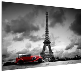 Obraz Eiffelovy věže a červeného auta (100x70 cm)