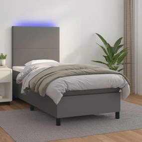 vidaXL Box spring postel s matrací a LED 80x200 cm umělá kůže [3135790] Barva: Šedá