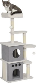 PawHut 126 cm Kočičí Škrabadlo s Hnízdy, Platformami, Visícími Míčky a Sisalovými Sloupky – Krémové | Aosom