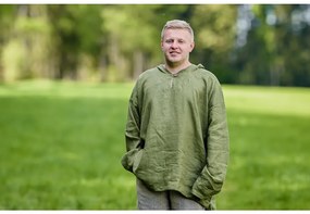 Nelly Lněná ležérní košile s kapucí - khaki velikost: oversize menší