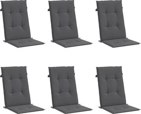 Podušky na židli vysoké opěradlo 6 ks antracitové 120x50x3 cm 314104