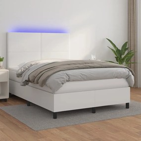 vidaXL Box spring postel s matrací a LED bílá 140x200 cm umělá kůže