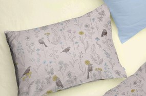 Krepové povlečení Ptáčci v kvítí - smetanové Velikost: 140 x 200 + 70 x 90
