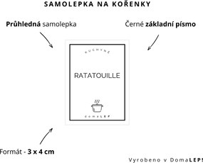 RATATOUILLE - Samolepka na kořenky 3 x 4 cm - DomaLEP varianta: PRŮHLEDNÁ - tučné písmo