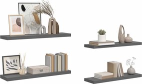 Plovoucí nástěnné police 4 ks lesklé šedé 90x23,5x3,8 cm MDF 323798
