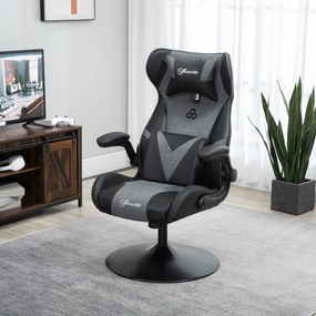 Ergonomická herní židle Vinsetto s nastavitelnou výškou, kulatou základnou, sklápěcími opěrkami, podhlavníkem a bederními polštáři, PU šedá černá