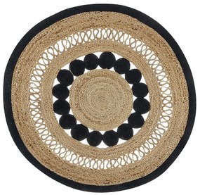 Jutový kulatý koberec ⌀ 120 cm béžový/ černý YOZGAT Beliani