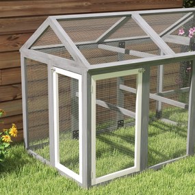 PawHut venkovní výběh pro slepice, 1,18 m² (140 x 88,5 x 106 cm), zamykatelné dveře, masivní smrkový rám, pletivo, pro 1–3 slepice, šedý