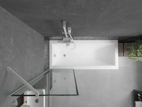 Mexen Next, vanová zástěna 1-křídlová 60 x 150 cm, fixní křídlo, 6 mm čiré sklo s černým vzorem, bílý profil, 895-060-000-00-70-20
