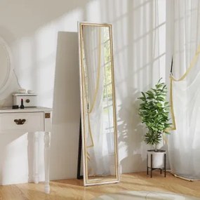 HOMCOM celozrcadlo 157x37 cm s dvoubarevným rámem, stojací zrcadlo, naklápěcí nebo zavěšitelné, bílá a přírodní