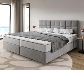 DELIFE Boxspring postel Dream-Fine mikrovlákno šedá 200x200 cm s taštičkovou pružinovou matrací a visco topperem