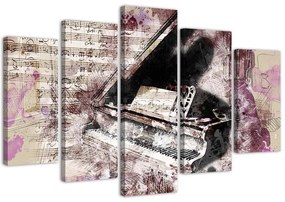 Obraz na plátně pětidílný Piano Abstract Vintage - 200x100 cm
